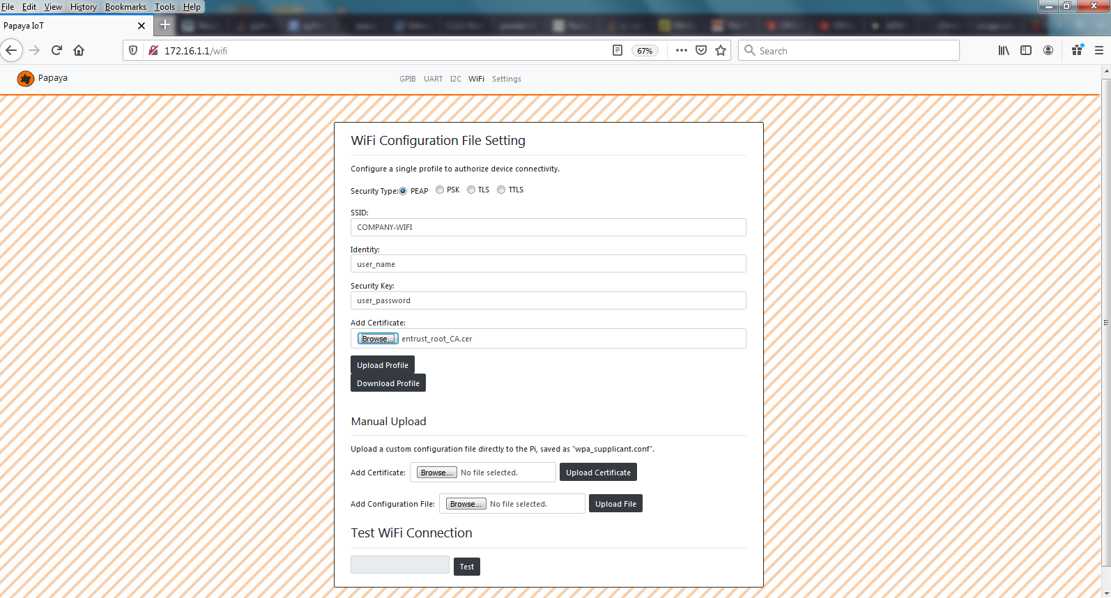 The certificate is the 802.1X certificate which can be obtained from the network administrator ...
